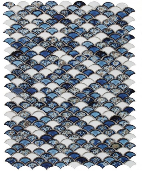 Dragon Scale Ocean White with decorative Blue Porcelain Mosaic Tile ...