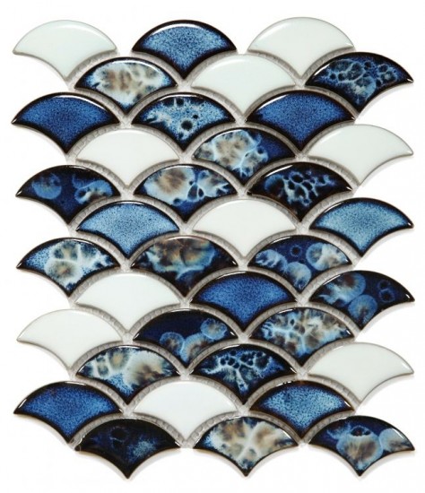 Dragon Scale Ocean White with decorative Blue Porcelain Mosaic Tile ...
