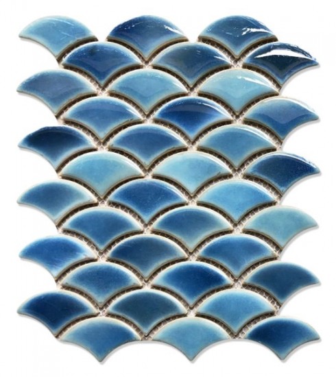 Dragon Scale Navy Multi Blue Porcelain Mosaic Tile | Pool Rated Tile ...
