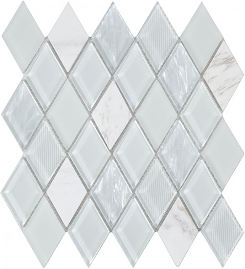 Jewel White Rhombus Glass Stone Mosaic Tile| 10.4x11.4