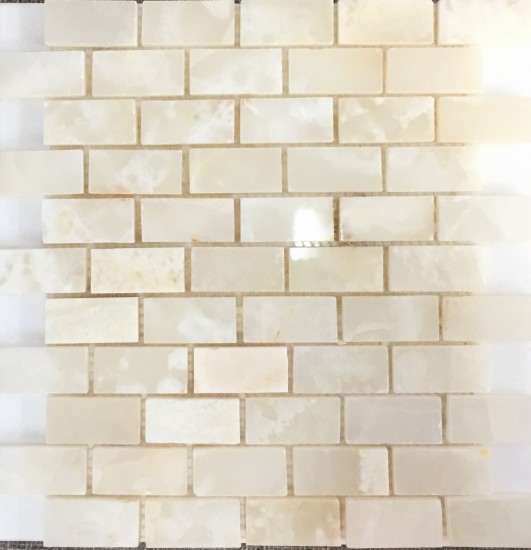 1x2 Brick Classic White Onyx Polished Mosaic Tile