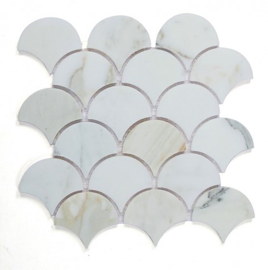 Dragon Scale Calacatta Gold Honed Marble Mosaic Tile | Fish Scale Tile ...