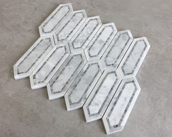 White Carrara Elongated Hexagon Polished Mosaic Tile | Bamboo Captivate ...