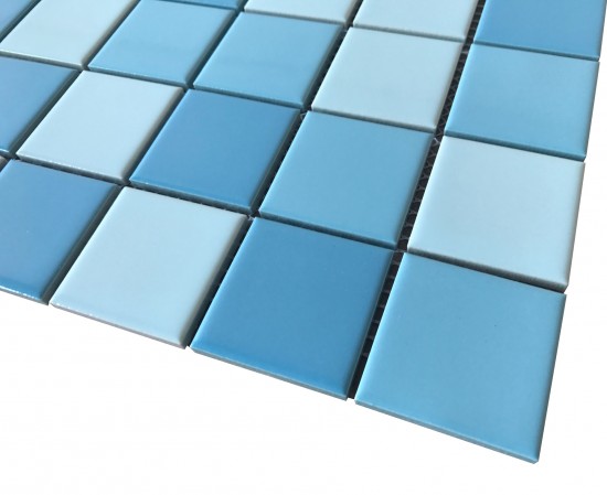 Light Blue Square Porcelain Mesh Mounted Mosaic | BT-PM21