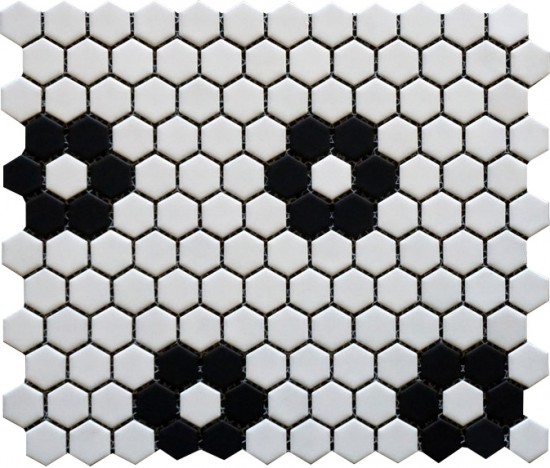 1" Florette Pattern White Hexagon Matte Porcelain Mosaic Tile | Pool ...