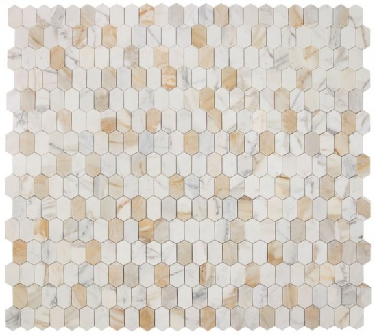 Montage Calacatta Gold Marble Elongated Hexagon Glass Mosaic Tile ...