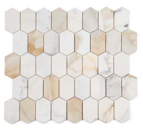 Montage Calacatta Gold Marble Elongated Hexagon Glass Mosaic Tile ...