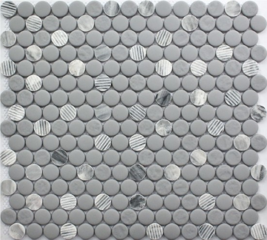 Grey Granite Penny Round Natural Stone Marble Tile by Roca Tile
