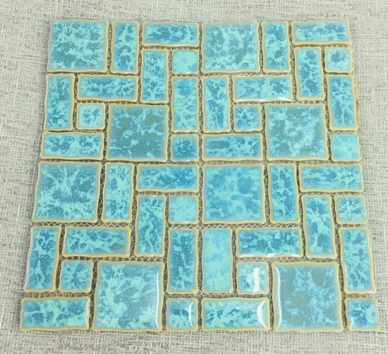 Random Block Reflection Bahama Blue Glossy Glazed Porcelain Mosaic Pool ...