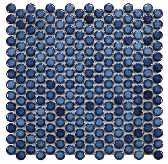 Penny Round Blue Handmade Porcelain Mosaic Tile | Pool Rated Tile ...