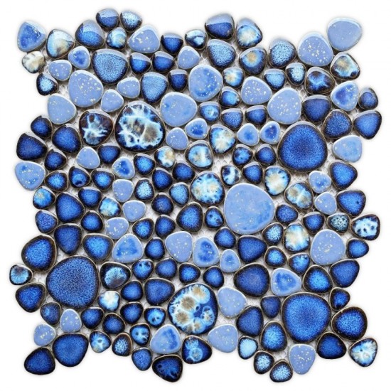 Growing Azure Pebble Blue Porcelain Mosaic Tile | Wall | Floor | Shower ...