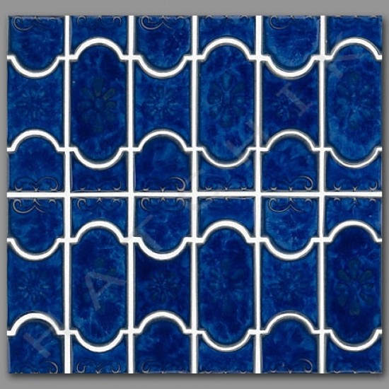 Botanical Scroll Pattern Lake Blue Glazed Porcelain Mosaic Pool Tile ...