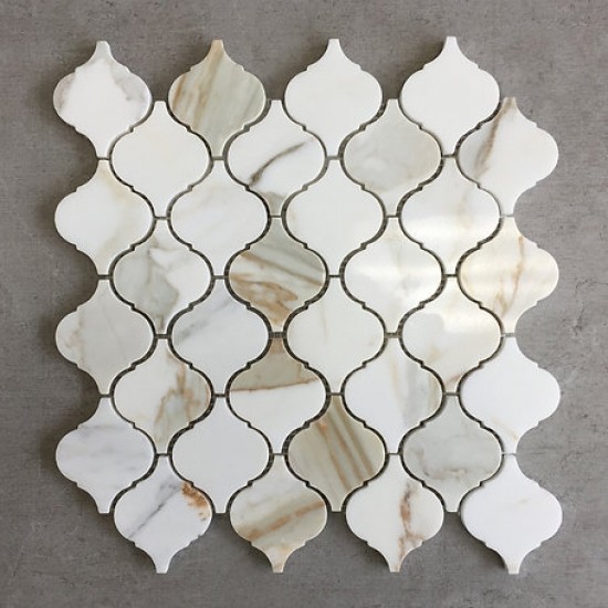 Calacatta Gold Arabesque Polished Marble Mosaic Tile | Wall ...
