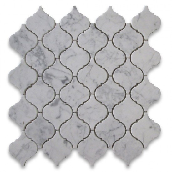 Carrara White Carrera Marble Lantern Shaped Mosaic Tile Polished