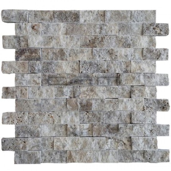 Silver Travertine 1x2 Split Face Mosaic Tile