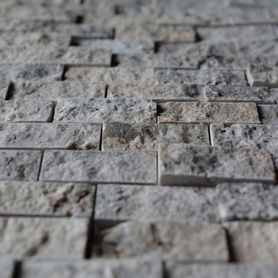 Silver Travertine 1x2 Split Face Mosaic Tile