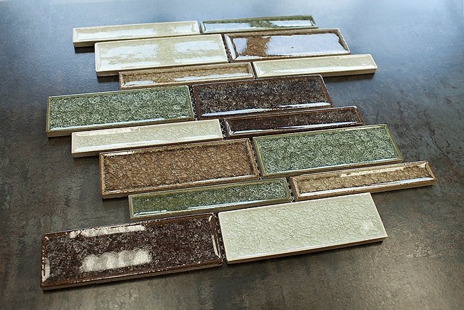 Random Bricks Art Green Large Glass & Porcelain Mosaic Tile | Wall ...