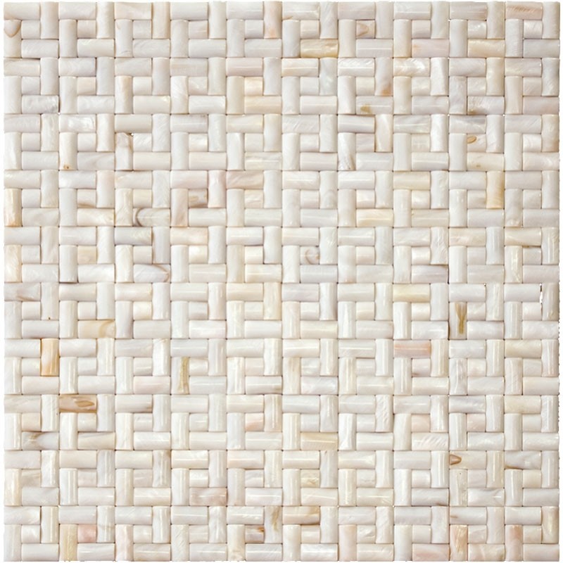 Basketweave White Shell Sanibel Marble Mosaic Tile