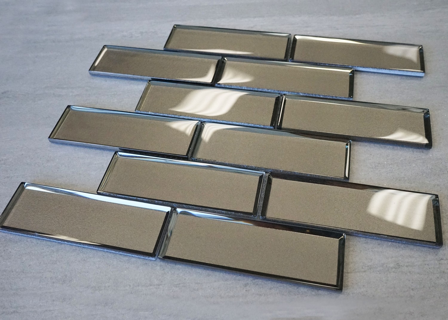 2" x 6" Brick Pattern Ash Grey Polished Glass Mosaic Tile | 12x12 Glass ...