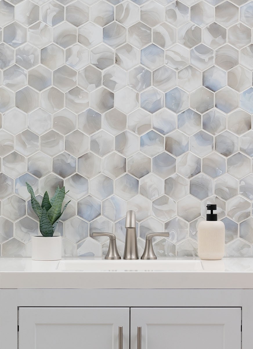 3x3 Akoya Pearl Hexagon Glass Mosaic Tile | Wall | Backsplash | Accent ...