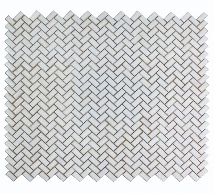 1x2 Herringbone Pattern Handmade White Porcelain Mosaic Tile | Pool ...