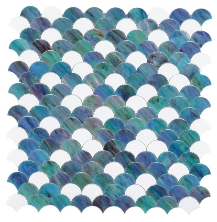Newport Scale Ocean Stained Glass Mosaic Tile | Pool Rated Tile | Fish ...