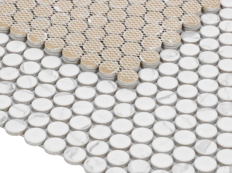 Penny Round Statuario Matte Porcelain Mosaic Tile | Pool Rated ...