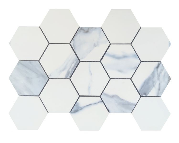 9x12 Calacatta Blue Matte Hexagon Porcelain Mosaic Tile | Wall | Floor ...
