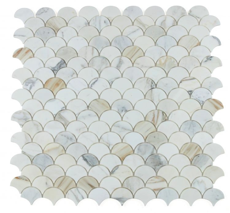 Dragon Scale Calacatta Gold Honed Marble Mosaic Tile | Fish Scale Tile ...