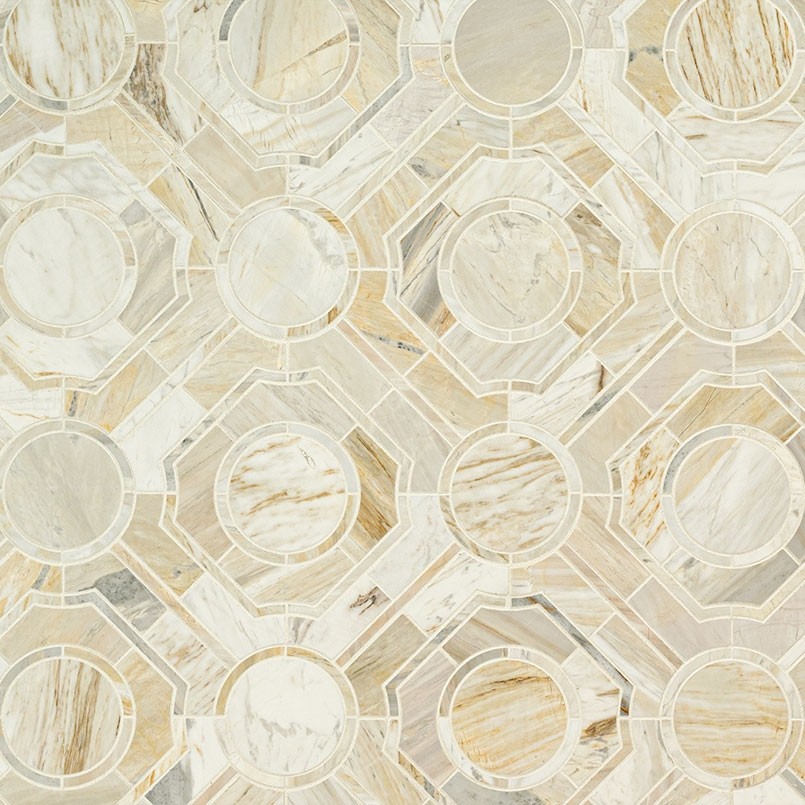 Athena Gold Regency Unique Geometric Pattern Polished Marble Mosaic Tile