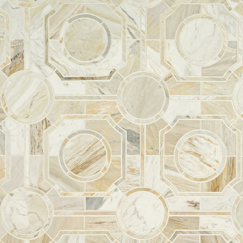Athena Gold Regency Unique Geometric Pattern Polished Marble Mosaic Tile