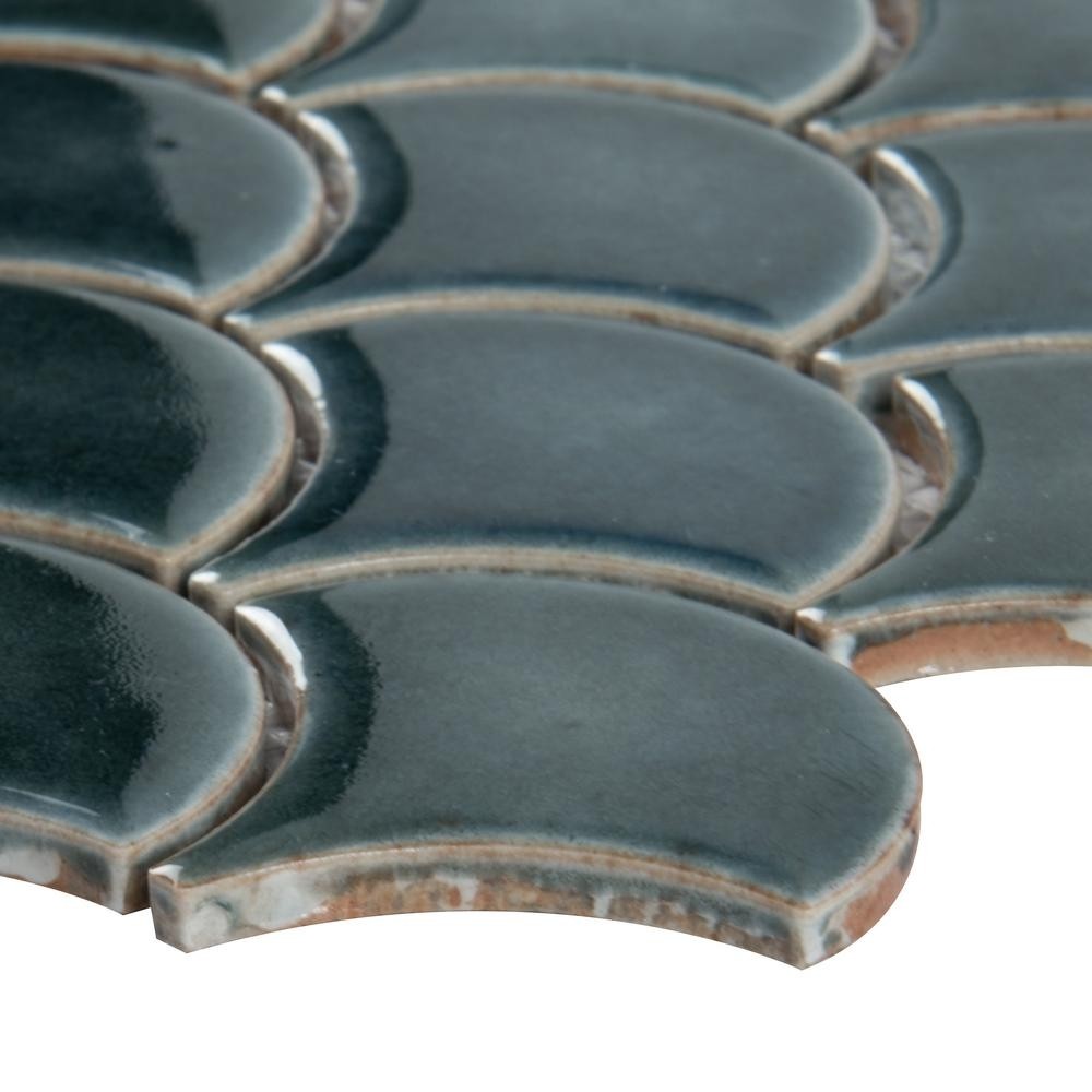 Azul Scallop Tile Fish Scale Tile Smooth Glossy Porcelain Mosaic ...