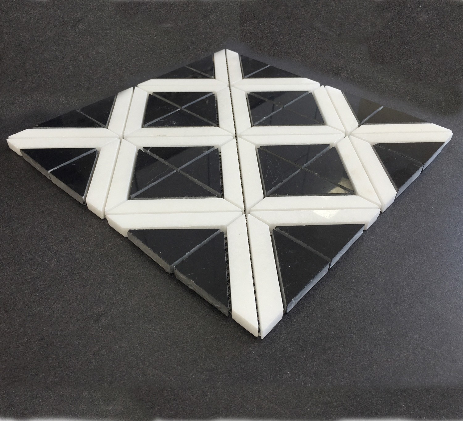 12x12 Black White Diagonal Window Pane Pattern Polished Marble Mosaic Tile