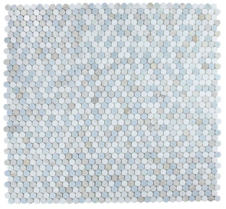 White Beige Penny Round Marble Sky Mosaic Tile | Wall | Floor | Shower ...