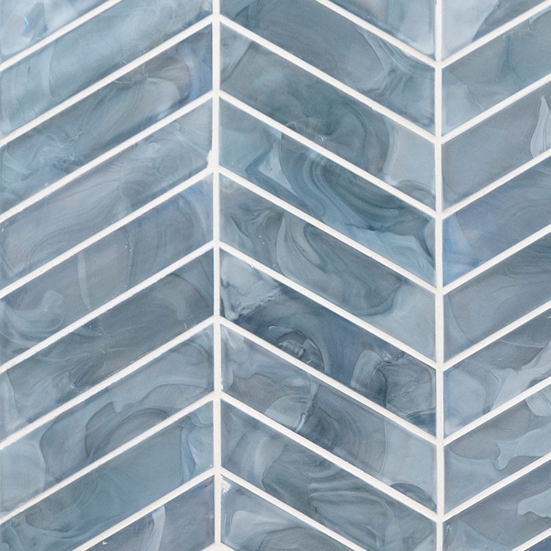 Blue Shimmer Chevron 6mm Glass Mosaic Tile | Wall | Backsplash ...