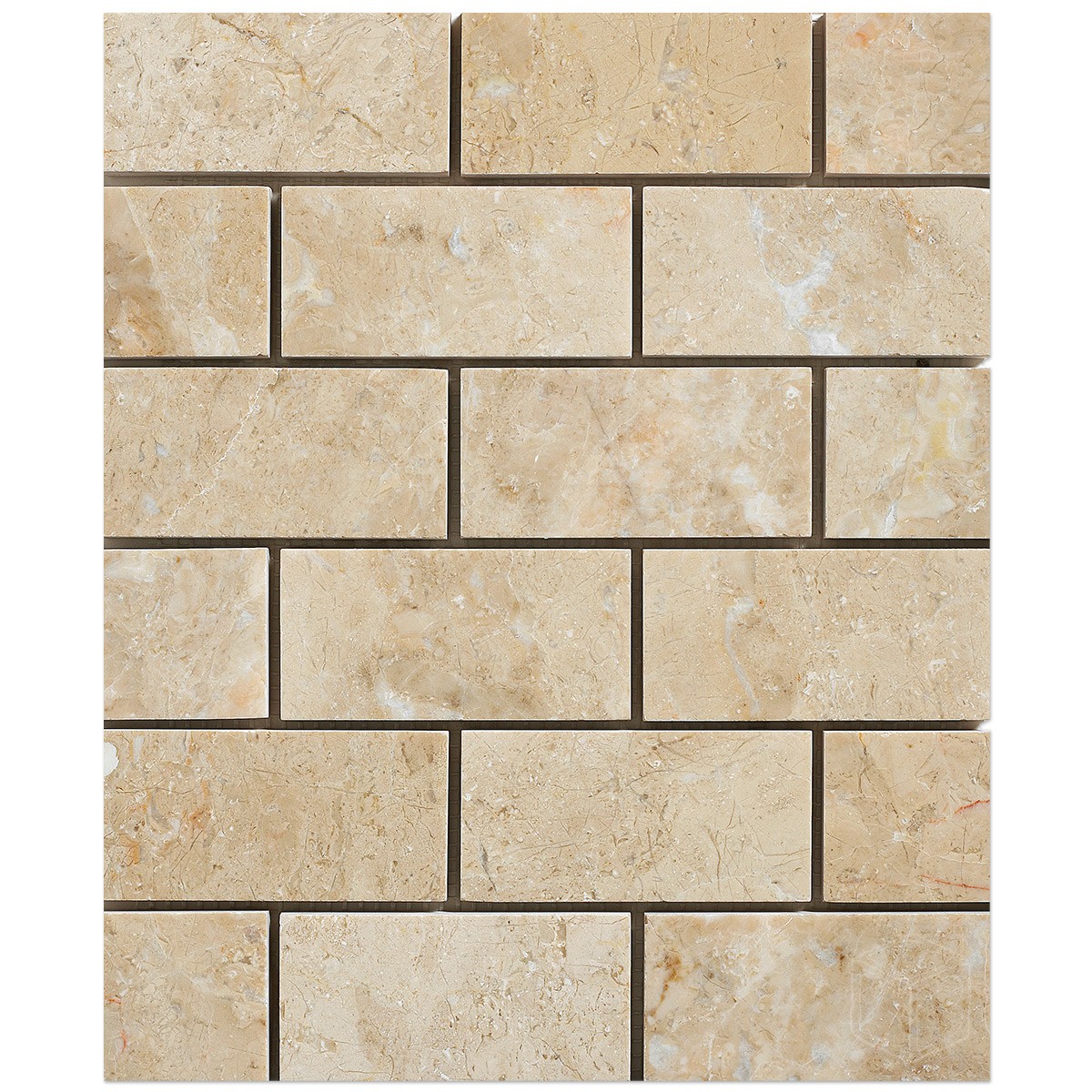 2x4 Bursa Beige Brick Pattern Polished Marble Mesh Mounted Mosaic Tile