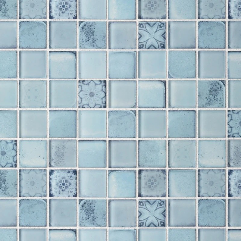 Classic Roman Sky Blue Square Glass Mosaic Tile | Backsplash | Shower ...