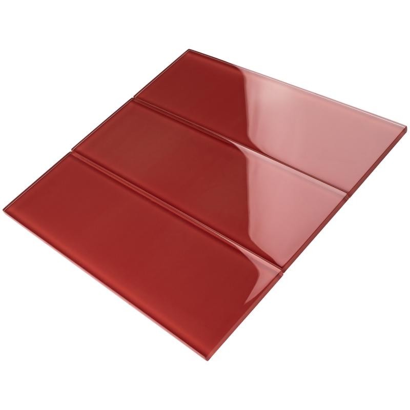 4x12 Red Glossy Glass Subway Tile | Backsplash | Wall | Bathroom ...