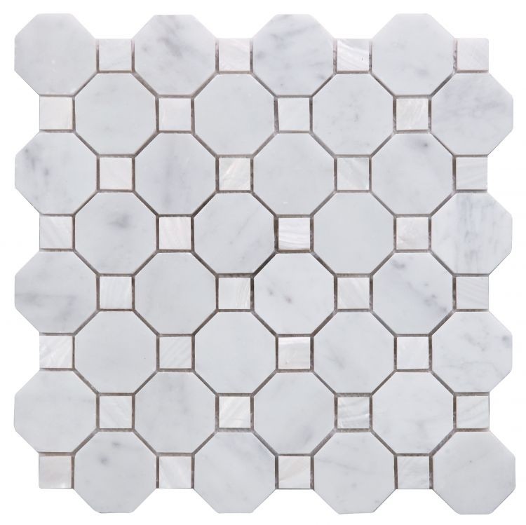 Octagon Backsplash Tile : 12 2 X 12 2 Thassos Octagon With Azul Cielo ...