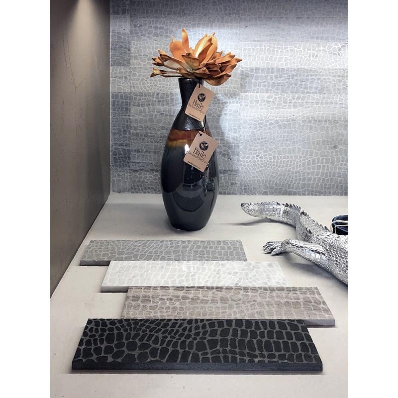 Etched Alligator Silver Grey Limestone Subway Tile