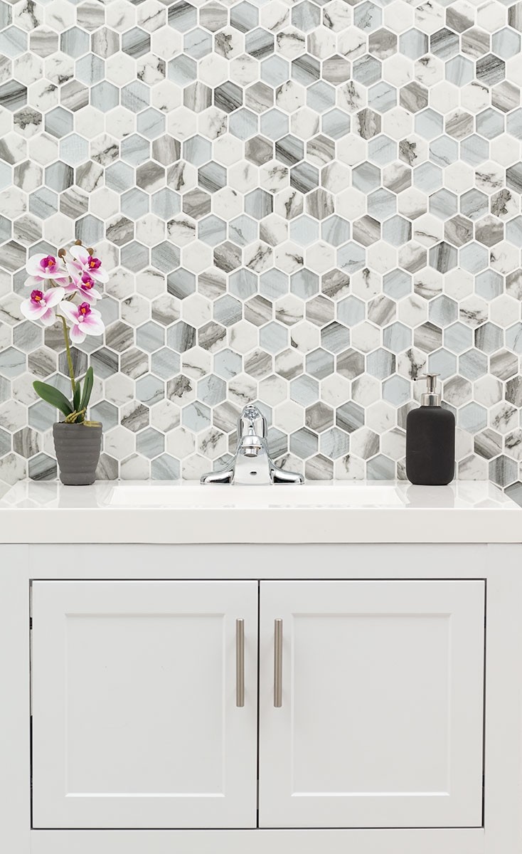 2x2 Esperanza Hexagon Glass Mosaic Tile | Wall | Backsplash | Accent ...
