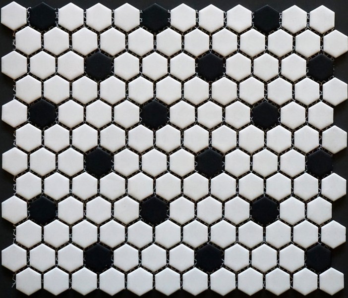 1" x 1" Rosette Pattern White Hexagon Matte Porcelain Mosaic Tile ...