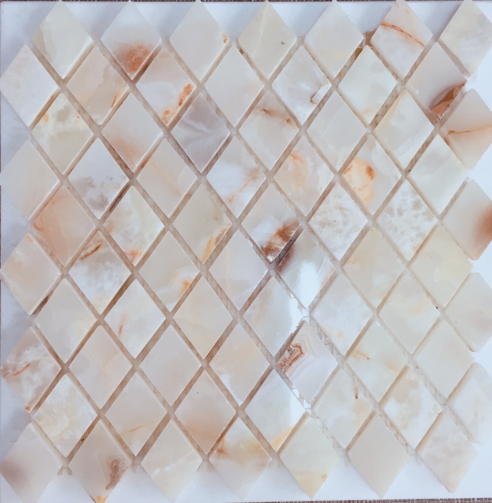 1x1 Diamond White Onyx Polished Mosaics Tiles