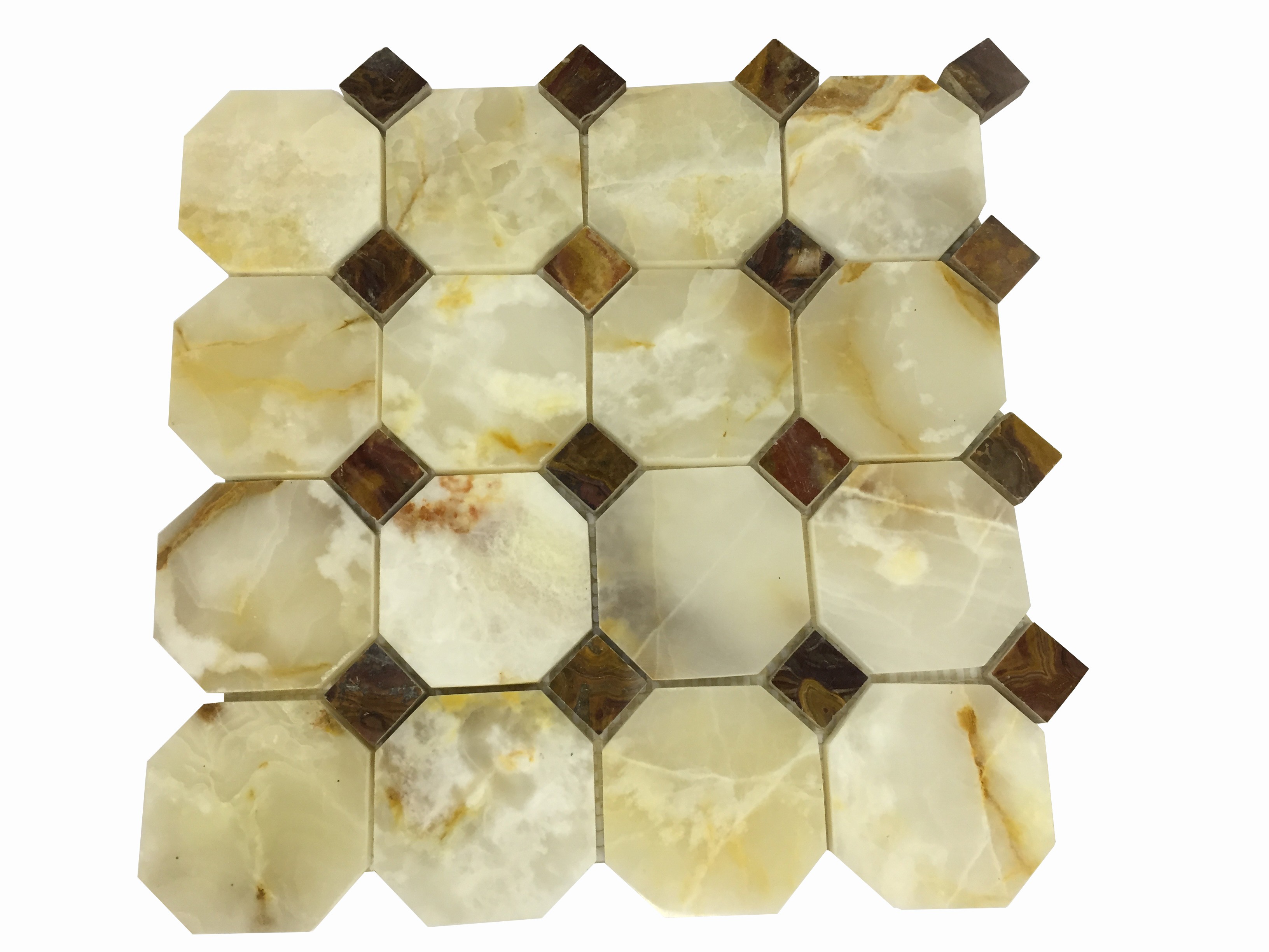 3 x 3 White Onyx Octagon Pattern Mesh-Mounted Mosaic Polished Tile with ...