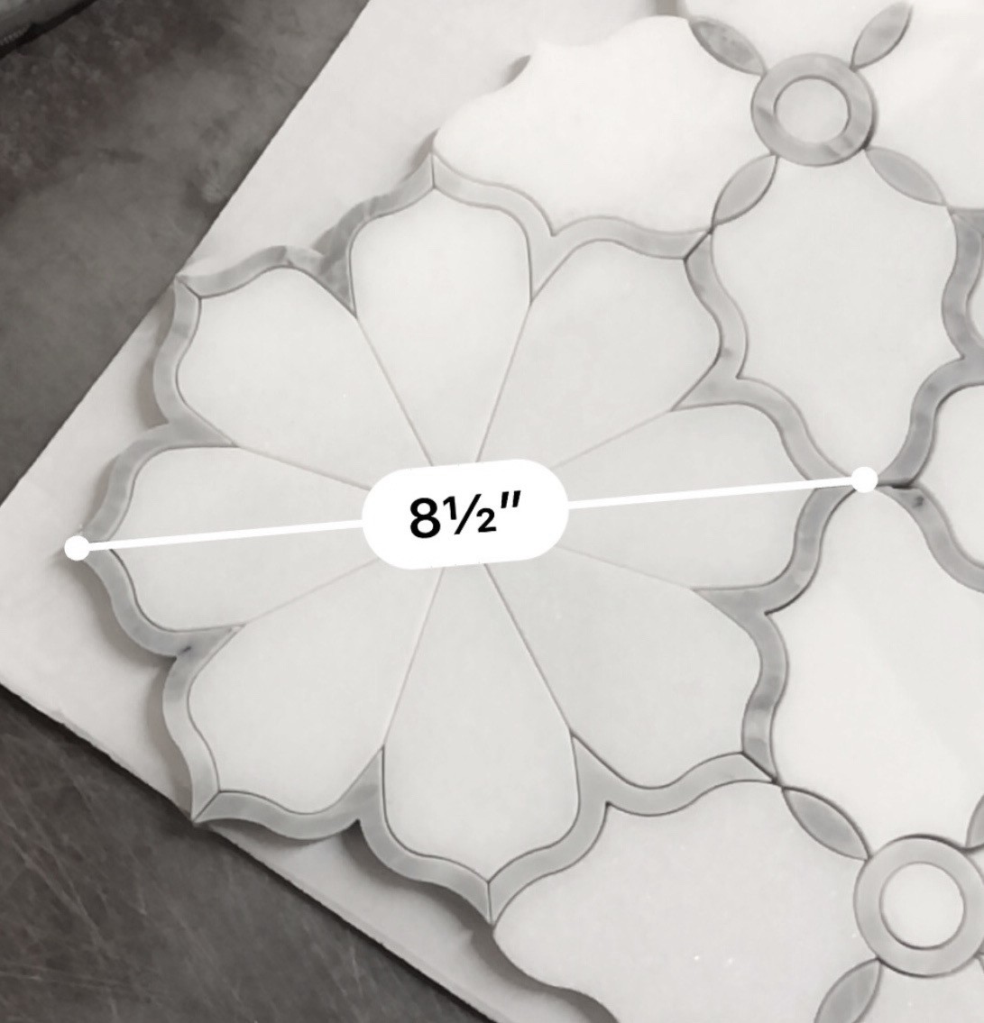 Oriental Flower White and Grey Polished Marble Waterjet Mosaic Tile