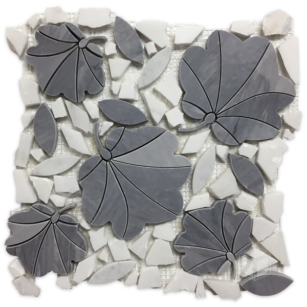 Leaf Looking White and Grey Polished Marble Waterjet Mosaic Tile