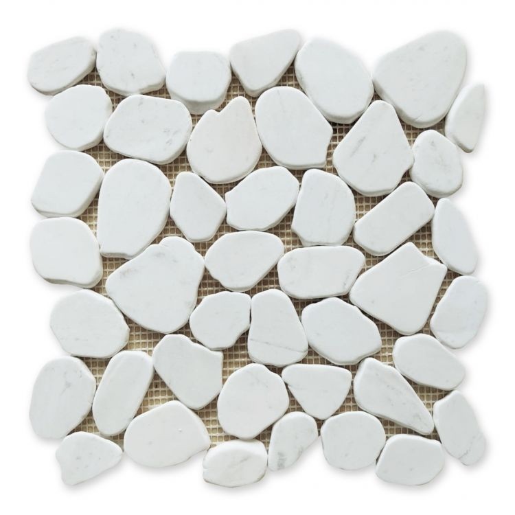 12x12 River Stone White Pebble Pattern Polished Marble Mosaic Tile ...