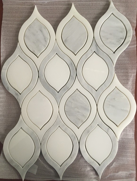 Water Jet Tear Drop Arabescato & White Marble Polished Mosaic Tile