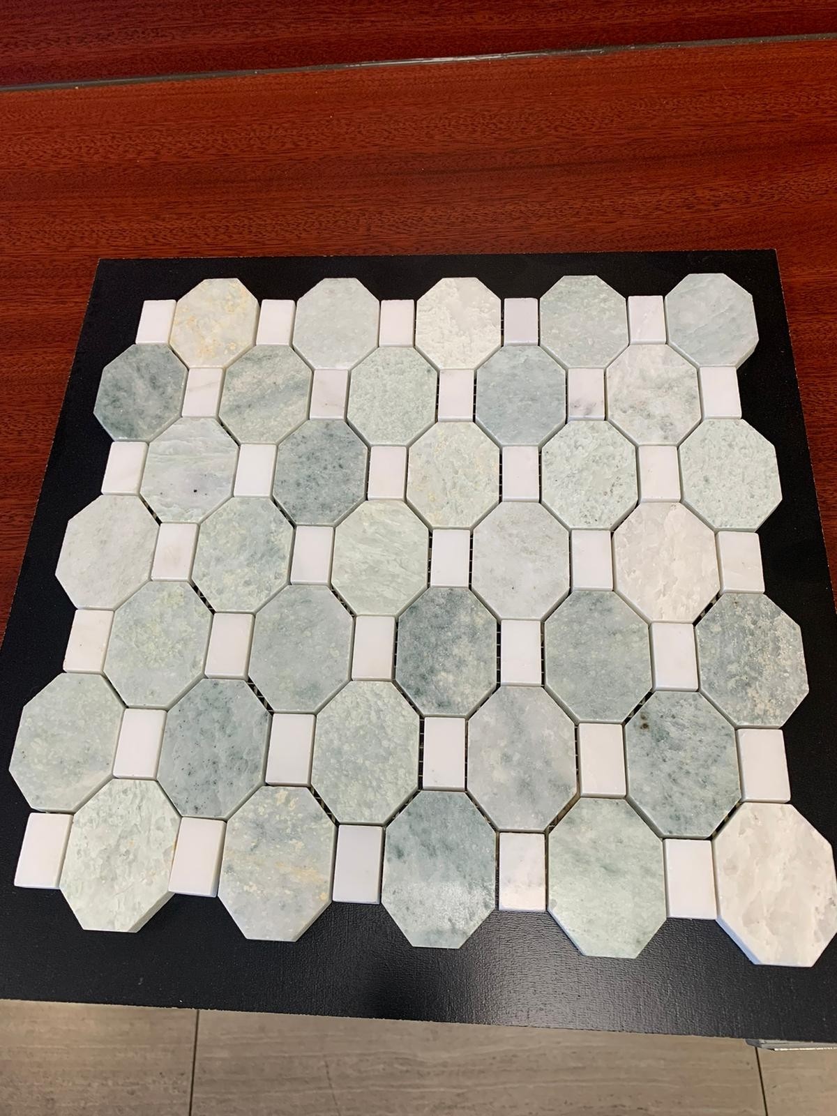 12x12 Ming Green Octagon Honed Marble Mosaic with White Marble