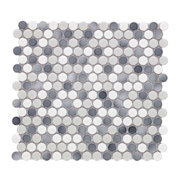 Penny Round Mixed Grey Glossy Handmade Porcelain Mosaic Tile | Pool ...
